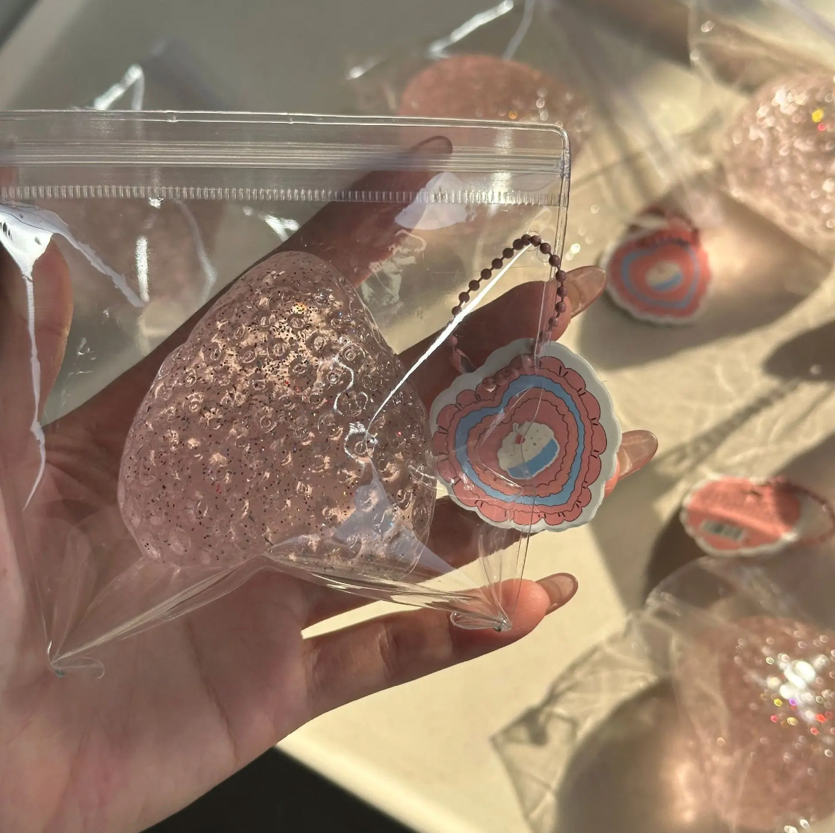 Clear Strawberry Glitter Taba Squishy – Cloudy Squishies